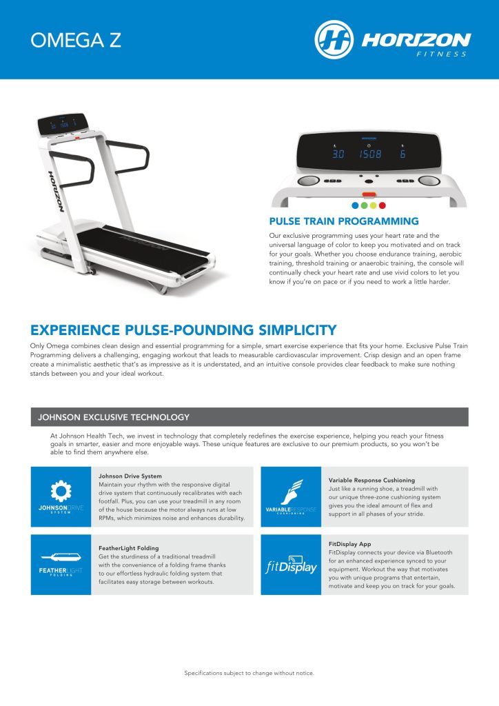 Horizon Omega Z Treadmill - NGZ Fitness