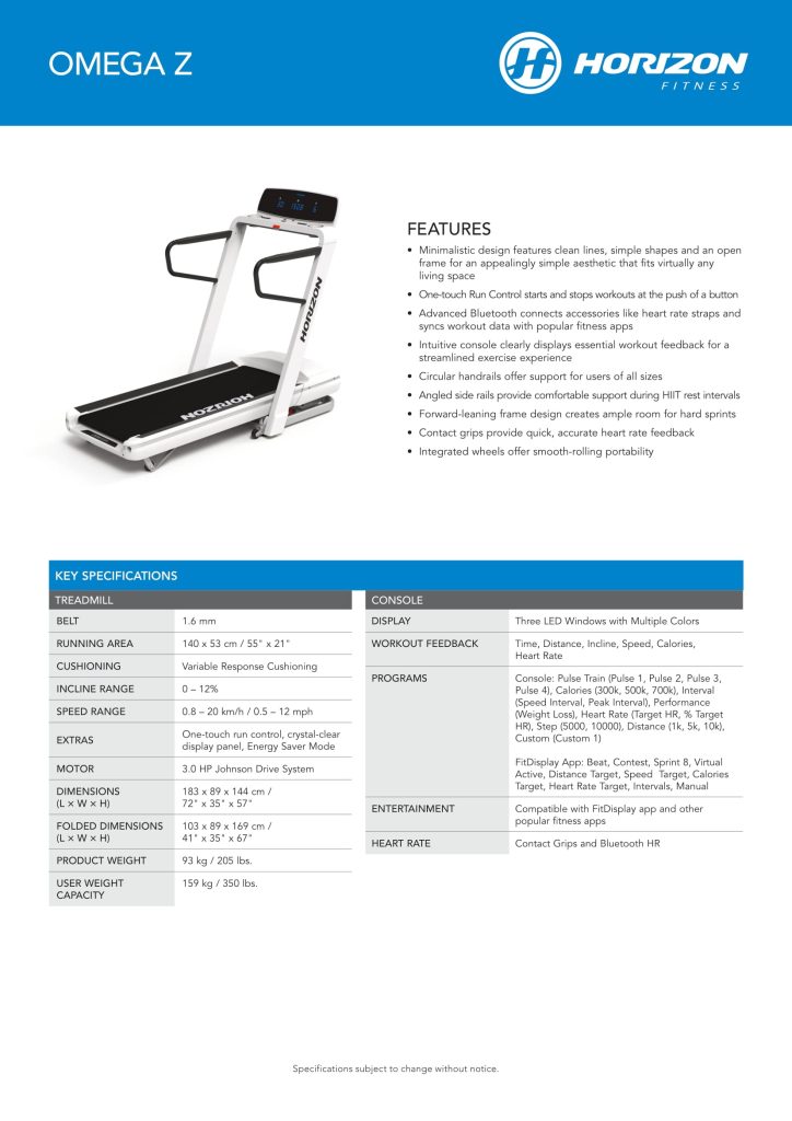 Horizon Omega Z Treadmill - NGZ Fitness